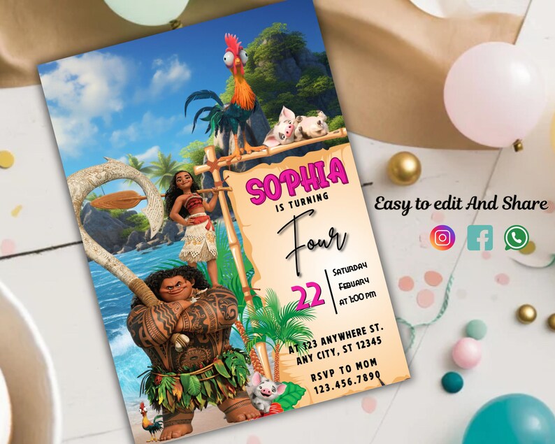 Invitación de cumpleaños de Moana, invitación de cumpleaños digital ...