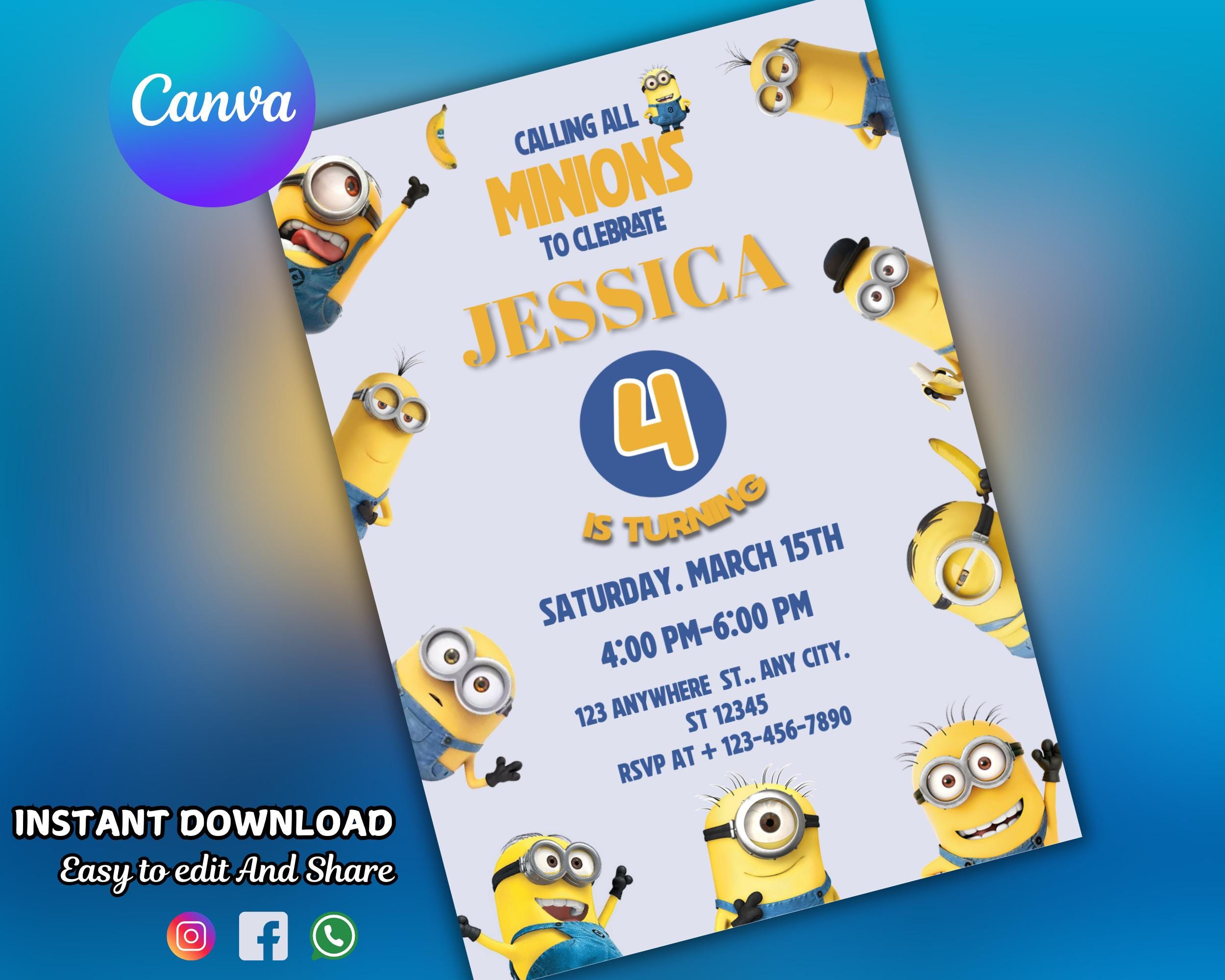 Editable Minions Birthday Invitation, Minions Themed Party Invite ...