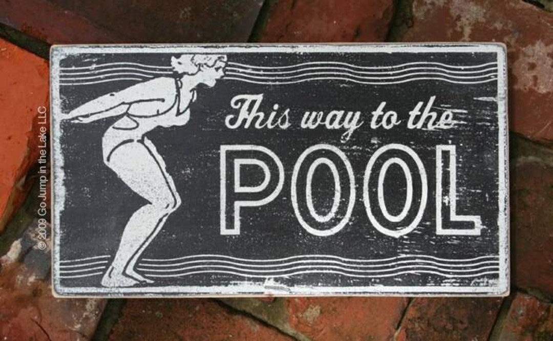 Pool Sign This Way to the Pool Rustic Wooden Sign Screened - Etsy