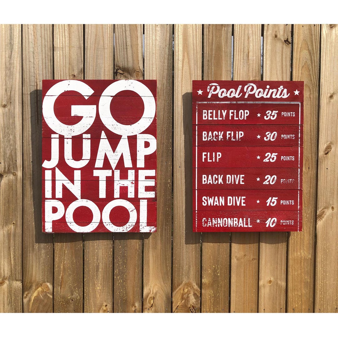 Indoor Outdoor Pool Sign Set, Rustic Go Jump in the Pool, Pool Points ...