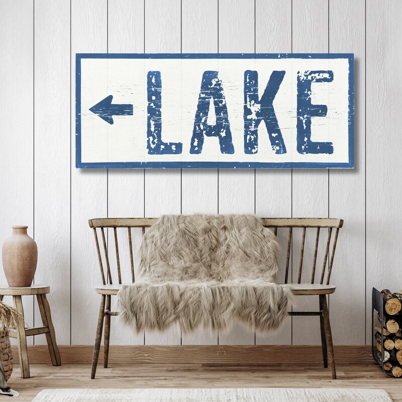 Lake Wood Sign With Arrow - Etsy