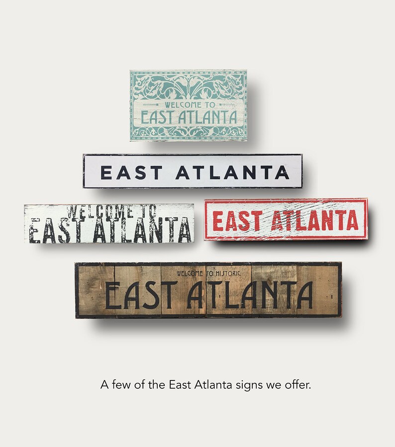 Rustic Wooden Sitn East Atlanta Sign 7 x 33 East Atlanta | Etsy