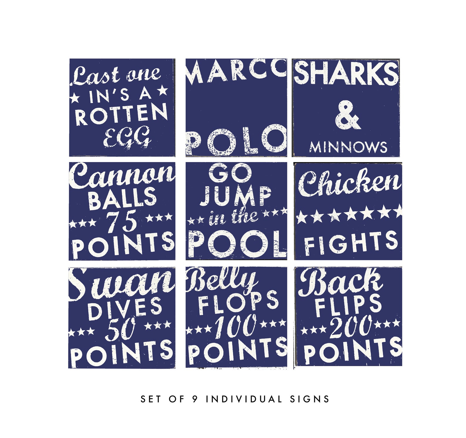 Set of 9 Wooden Pool Signs *multiple Sizes Available* 7 X 8 or 12 X 12 ...