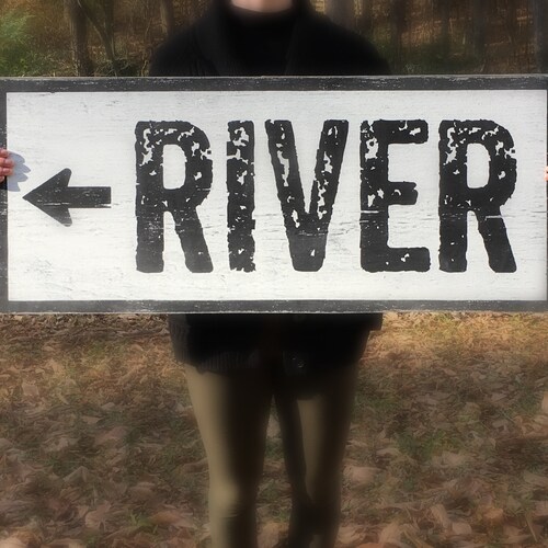 River Sign on River Time Rustic Wooden Sign 17x20 River Decor | Etsy