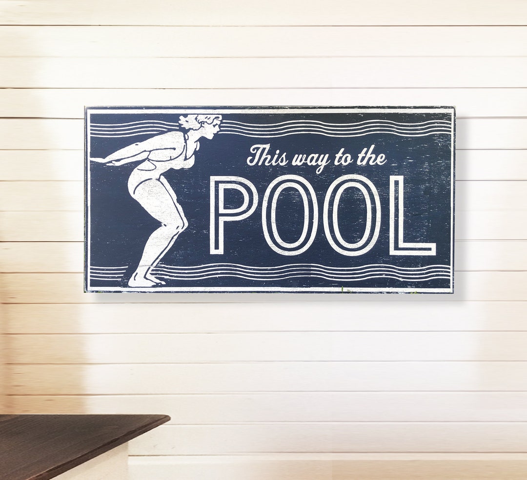 Pool Sign This Way to the Pool Rustic Wooden Sign Screened Printed ...