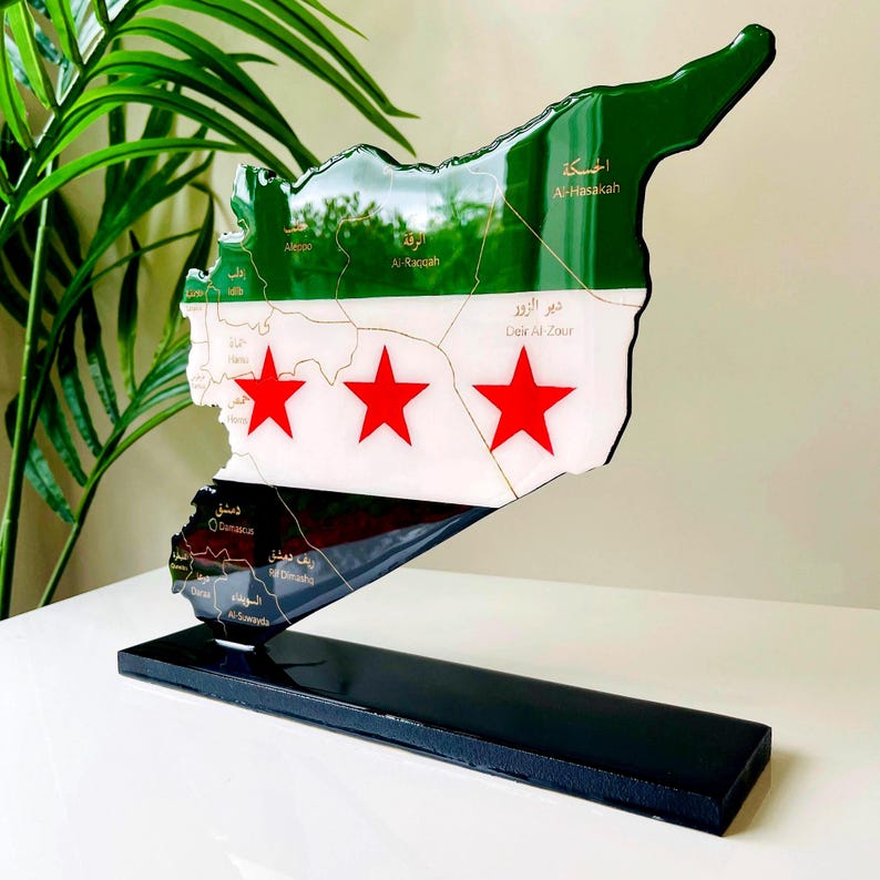 Syria Map, Free Syria Flag Colours, Engraved Provinces - Resin Finish ...