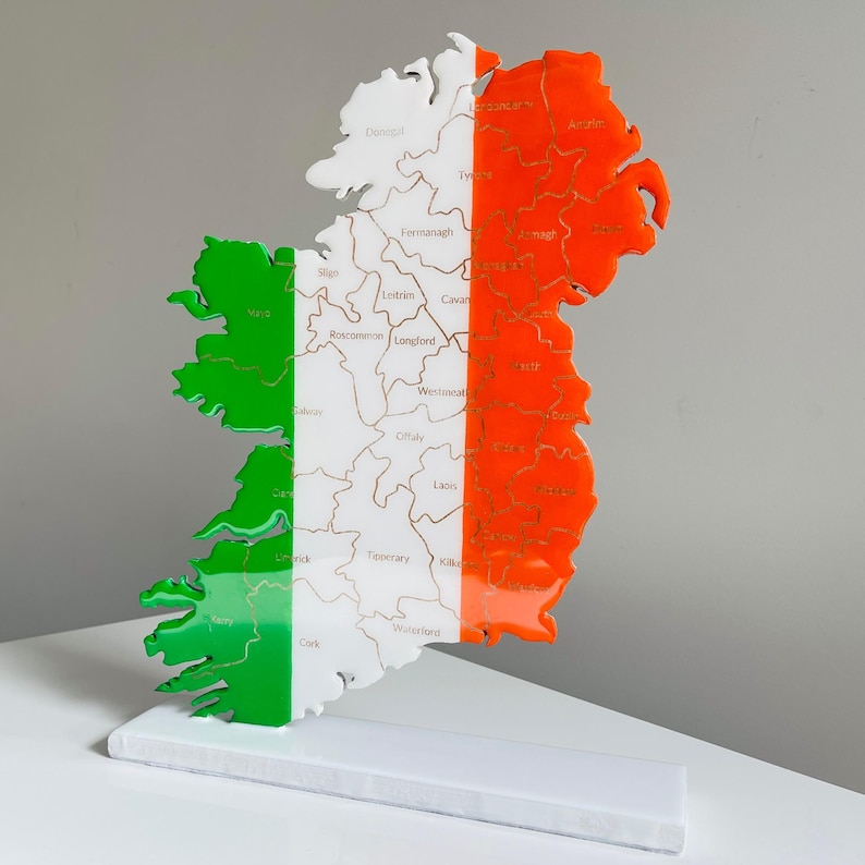 Ireland Map With Flag Colors and Engraved Counties, Glossy Finish - Etsy