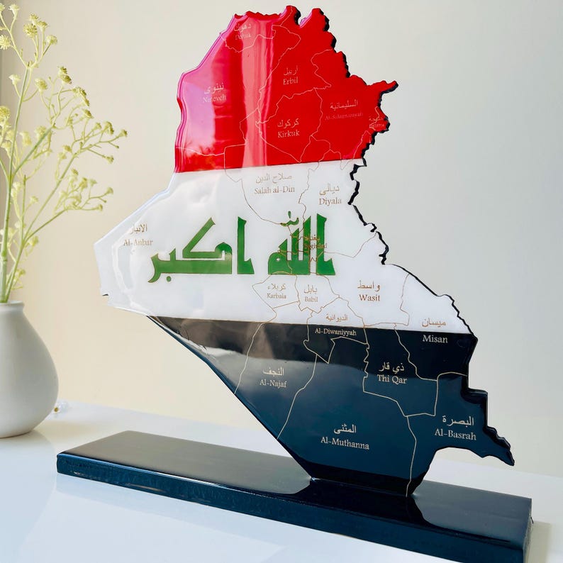 Iraq Map With Flag Colours and Resin Finish on a Stand - Etsy