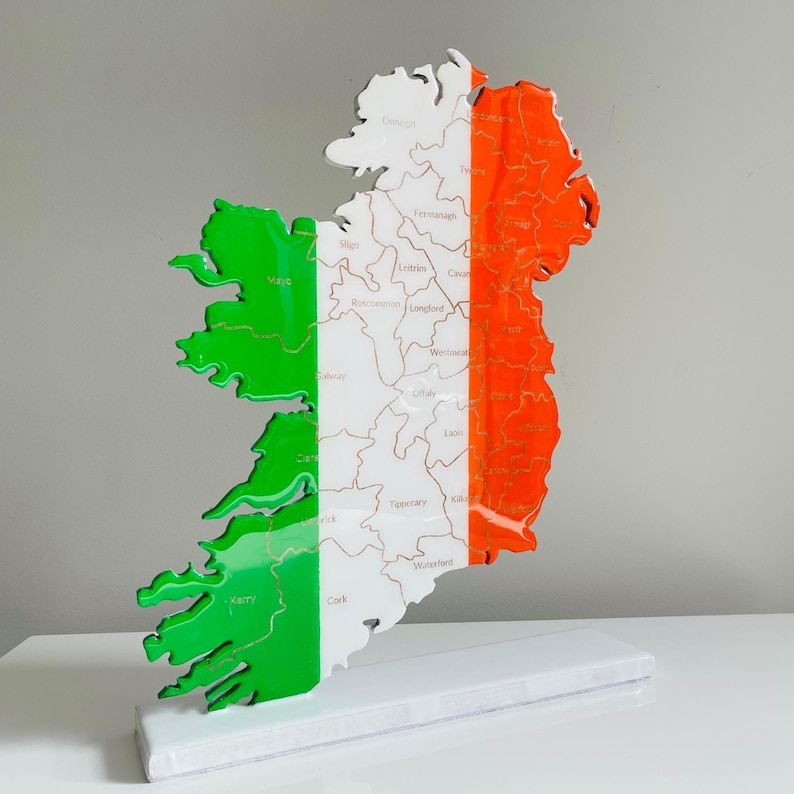 Ireland Map With Flag Colors and Engraved Counties, Glossy Finish - Etsy