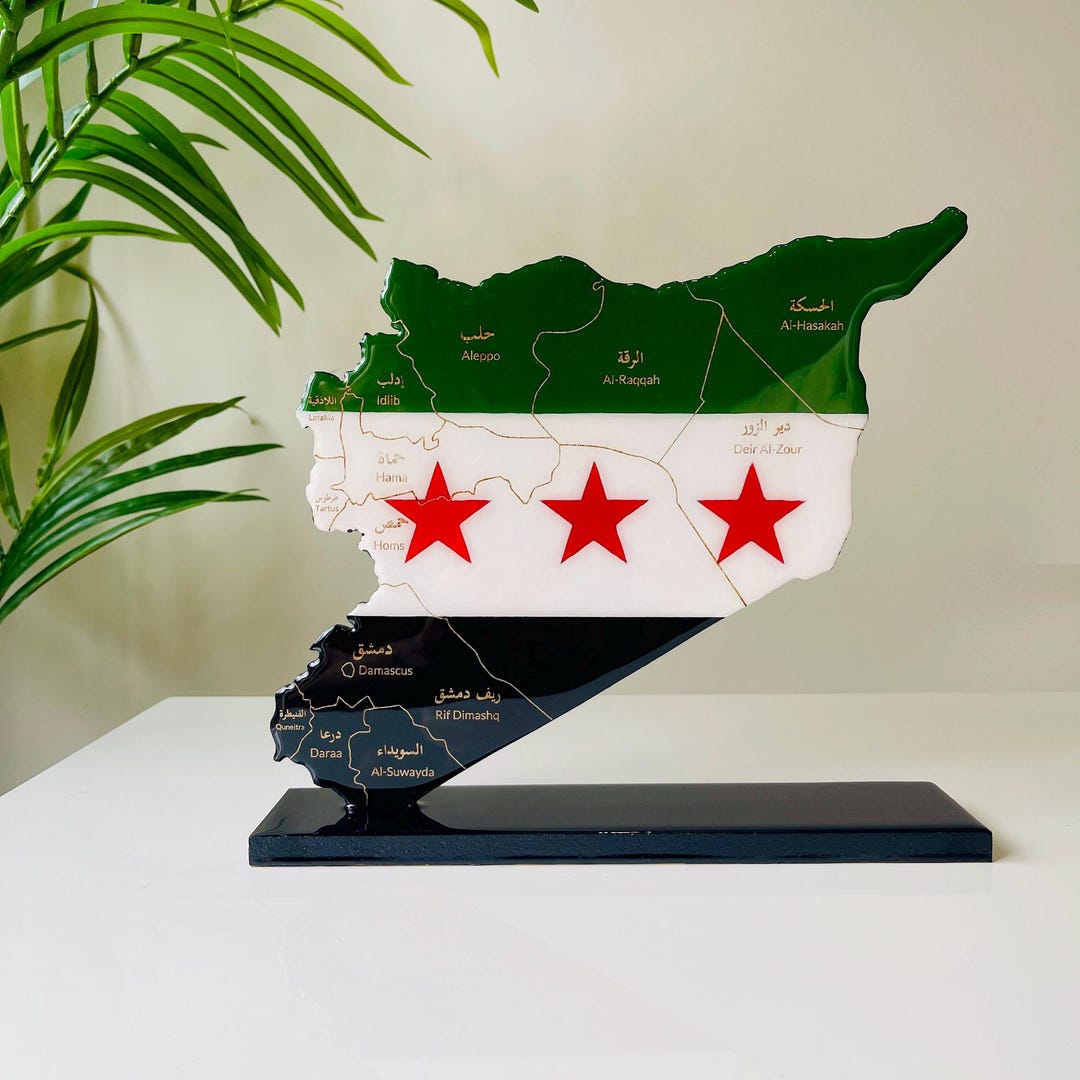 Syria Map With Flag Colours and Resin Finish on a Stand - Etsy