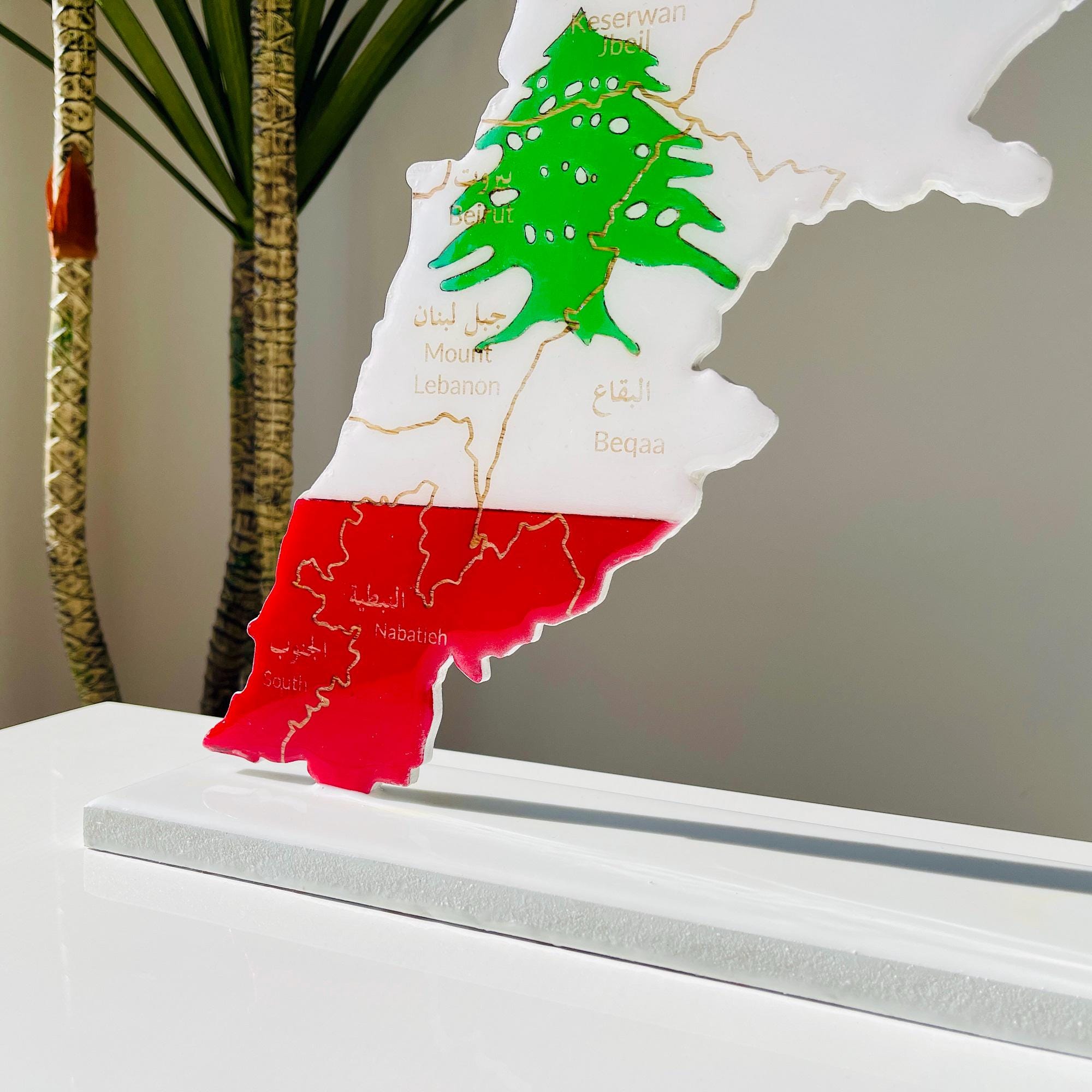 Lebanon Map, Flag Colours, Engraved Governorates - Resin Finish ...