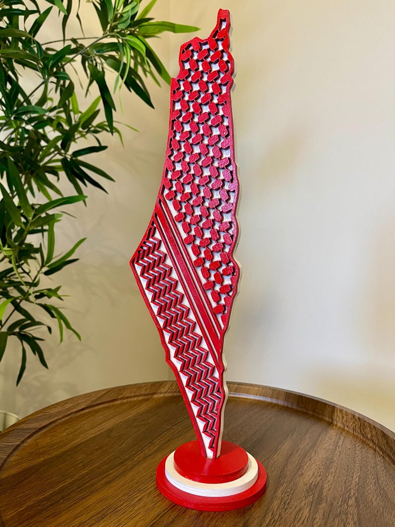 Palestine Map With Red Keffiyeh Pattern, Glossy Resin Finish - Etsy