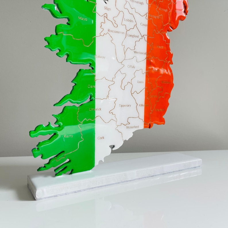Ireland Map With Flag Colors and Engraved Counties, Glossy Finish - Etsy