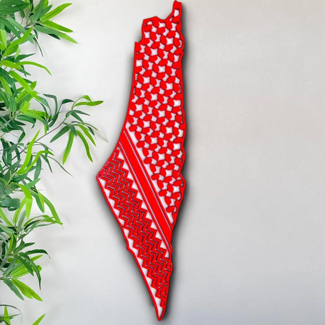 Palestine Map With Red Keffiyeh & Resin Finish - Etsy