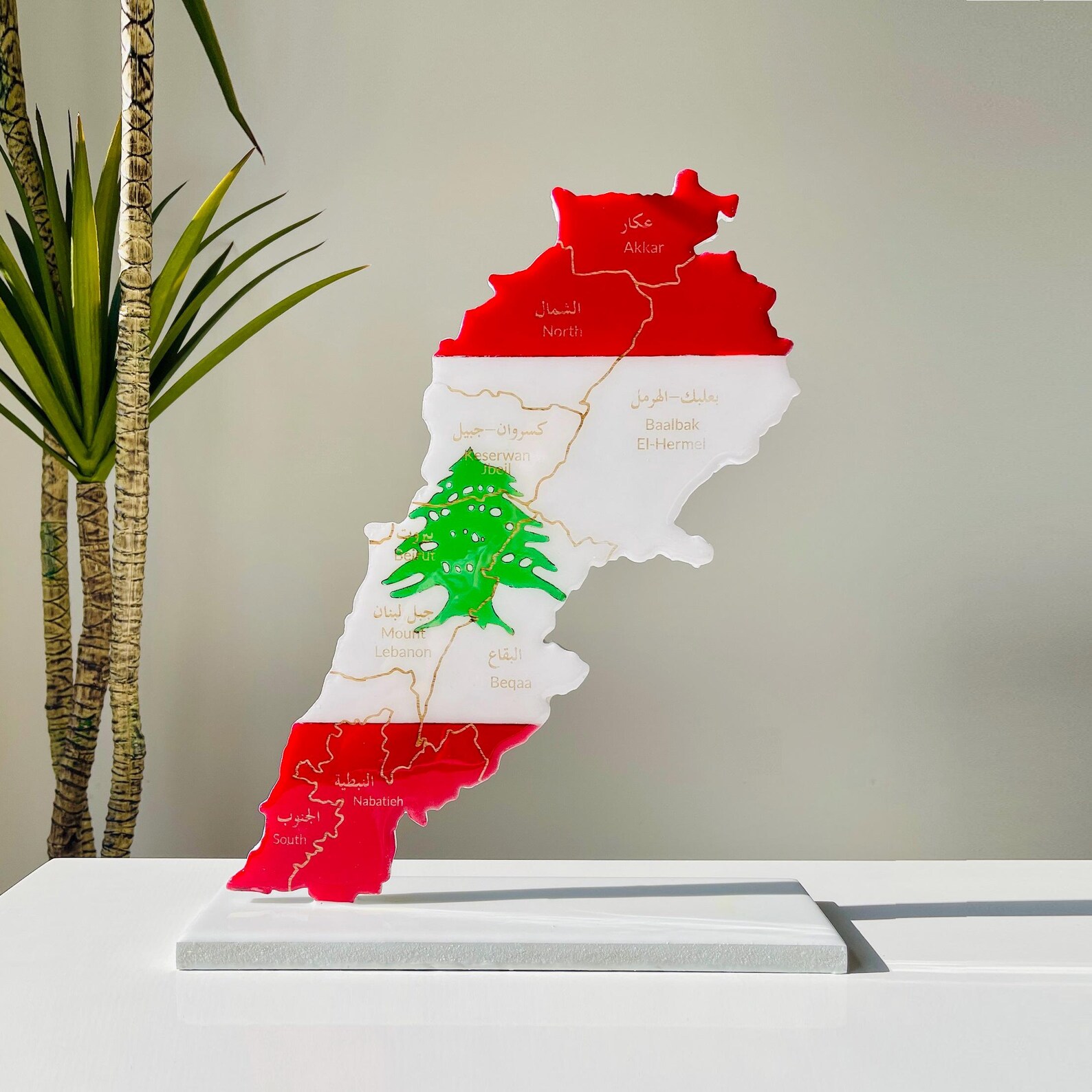 Lebanon Map, Flag Colours, Engraved Governorates - Resin Finish ...