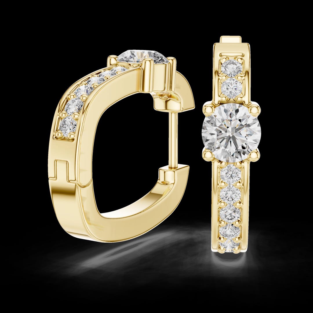 Lab Diamond Hoop Earrings: Solitaire & Side Stones, DEF VVS, Gold or ...