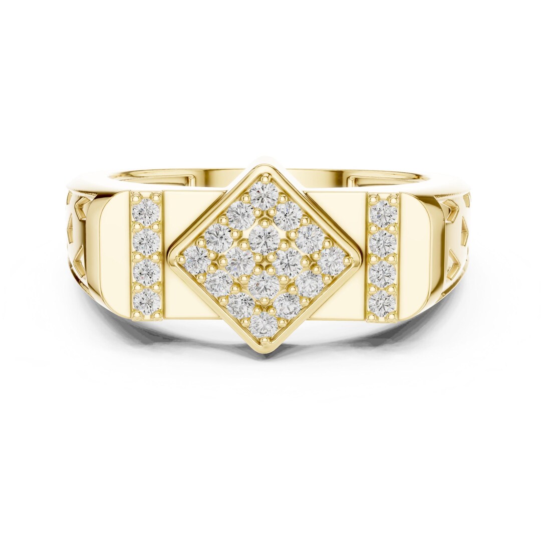 Lab Diamond Rhombus Ring: Unisex Square Signet Band - Etsy