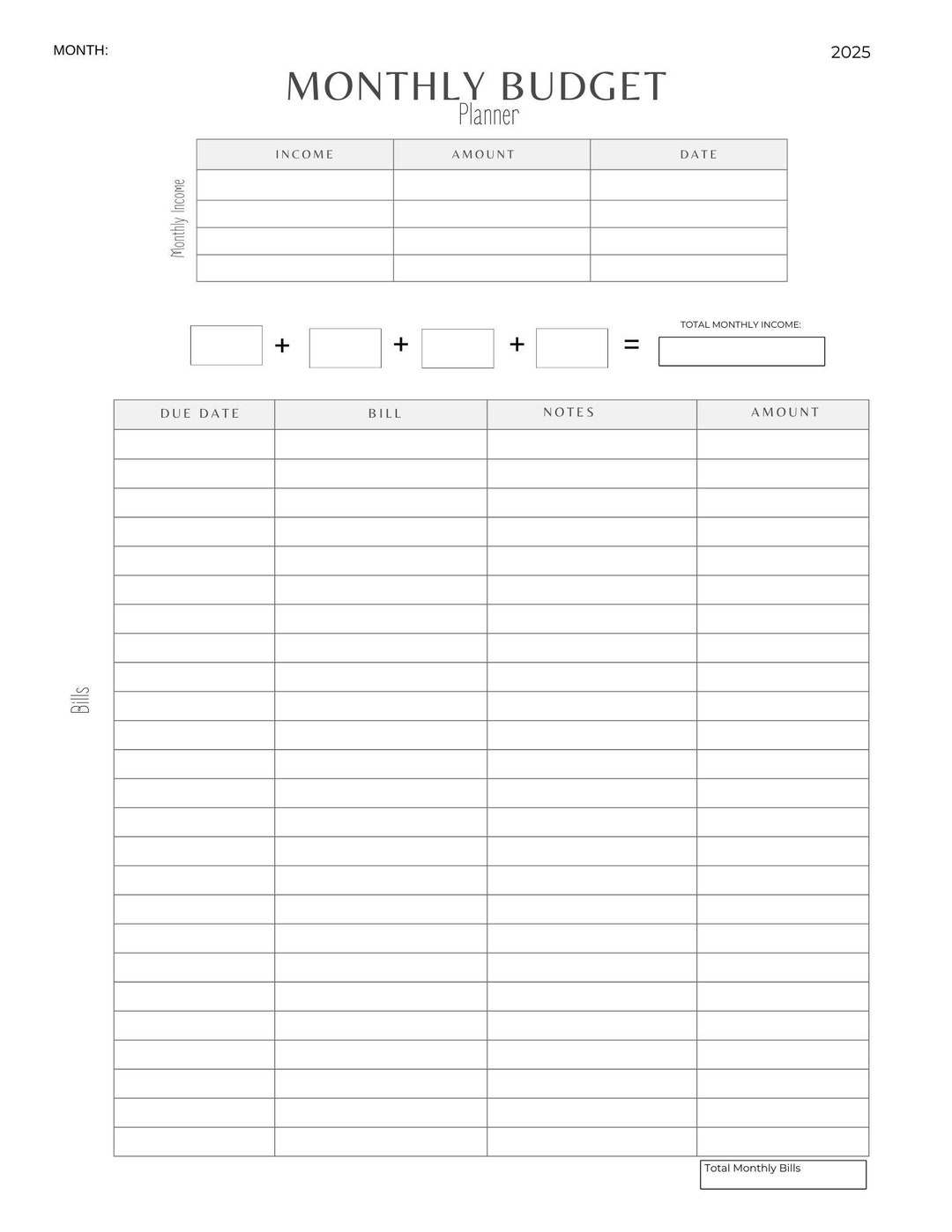 Monthly Budget Planner: Printable Finance Tracker Template for Simple ...