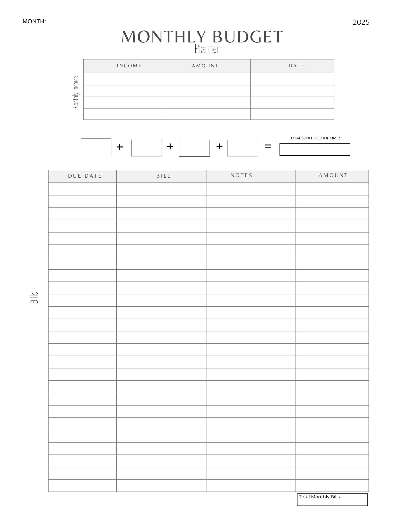 Monthly Budget Planner: Printable Finance Tracker Template for Simple ...