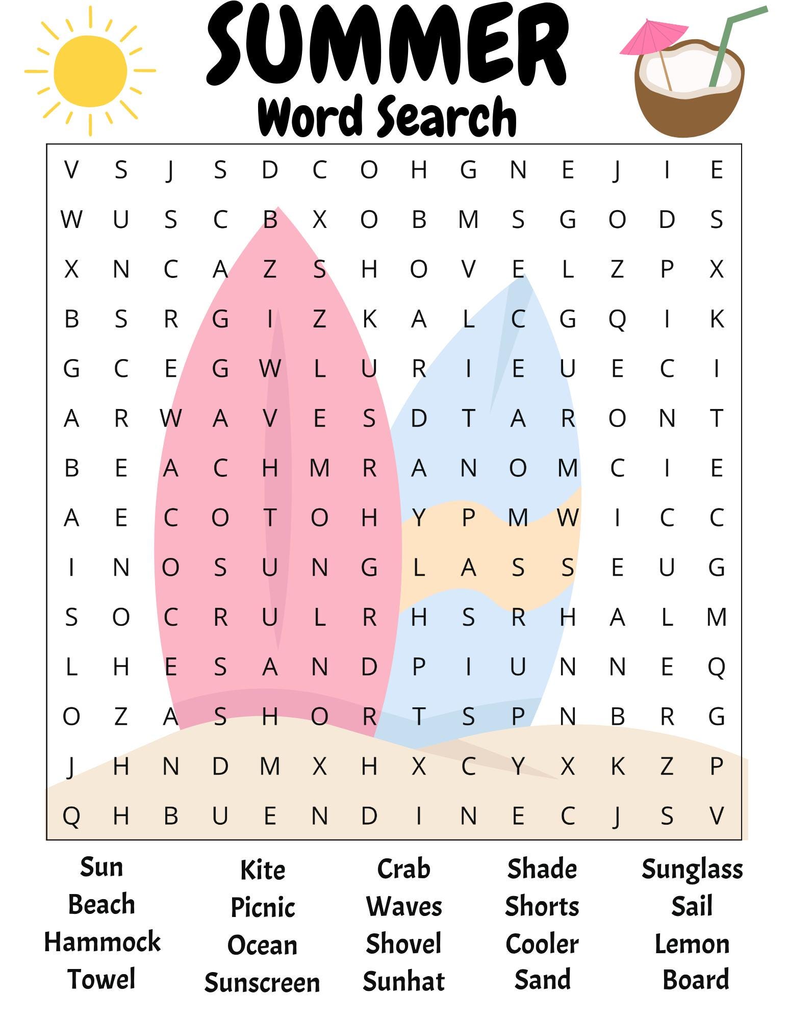 Summer Word Search Puzzle With Answer | Easy Summer Activity for Home ...