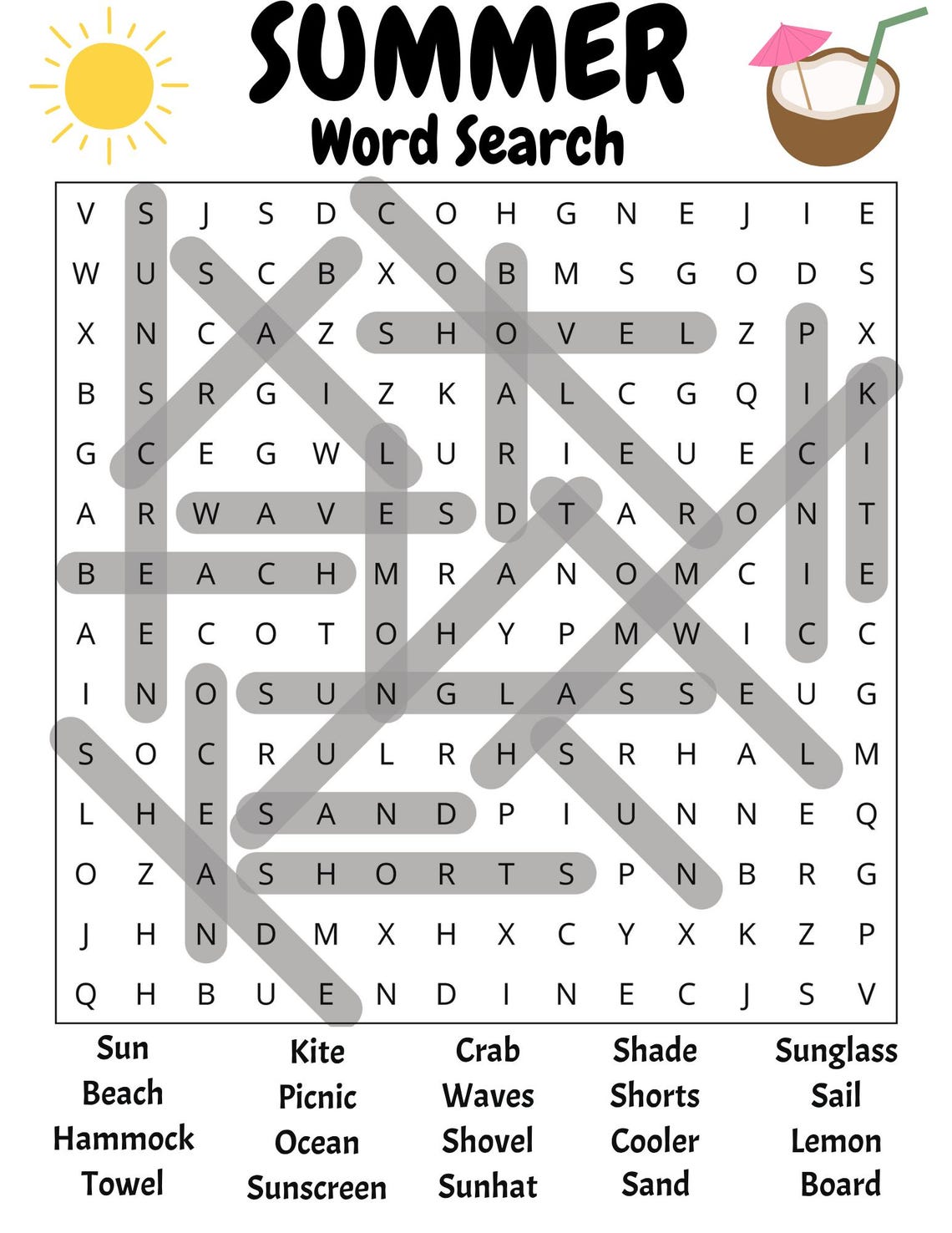 Summer Word Search Puzzle With Answer | Easy Summer Activity for Home ...