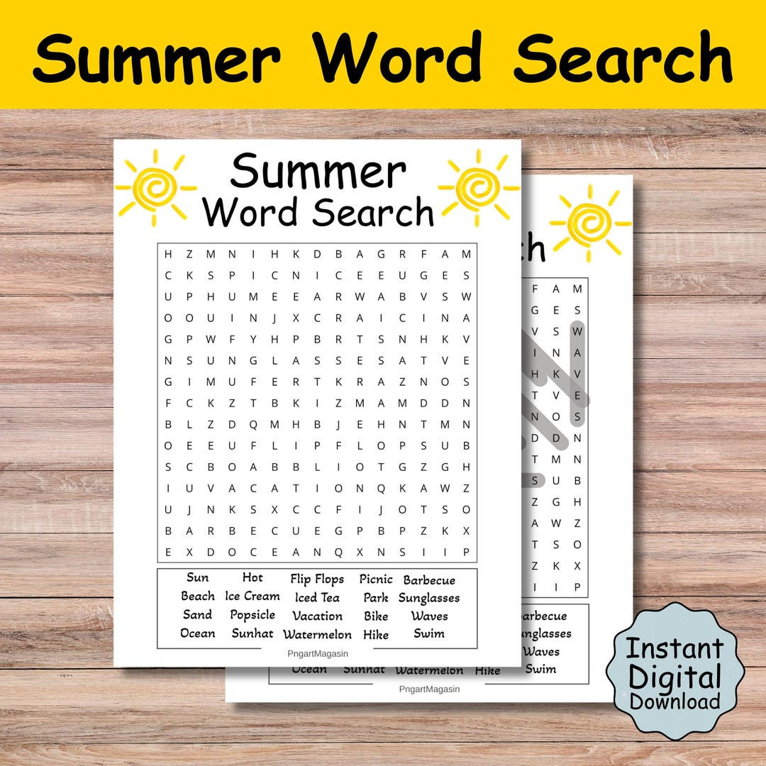 Summer Word Search Printable – Fun PDF Puzzle for Kids & Adults ...