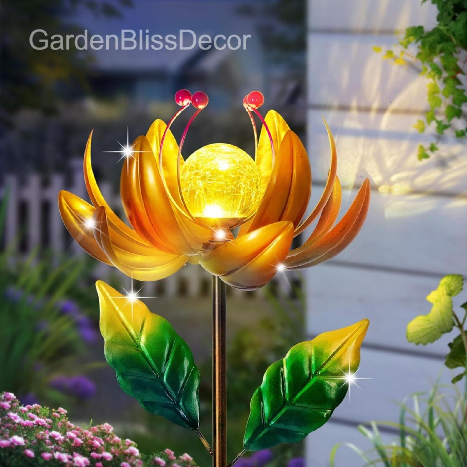 Metal Solar Lotus Wind Spinner With LED Cracked Crystal Ball | Wind ...