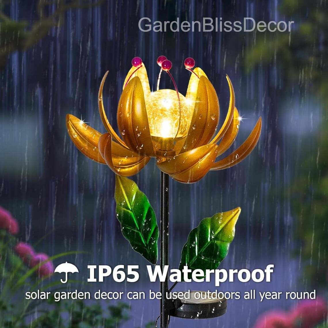 Metal Solar Lotus Wind Spinner With LED Cracked Crystal Ball | Wind ...