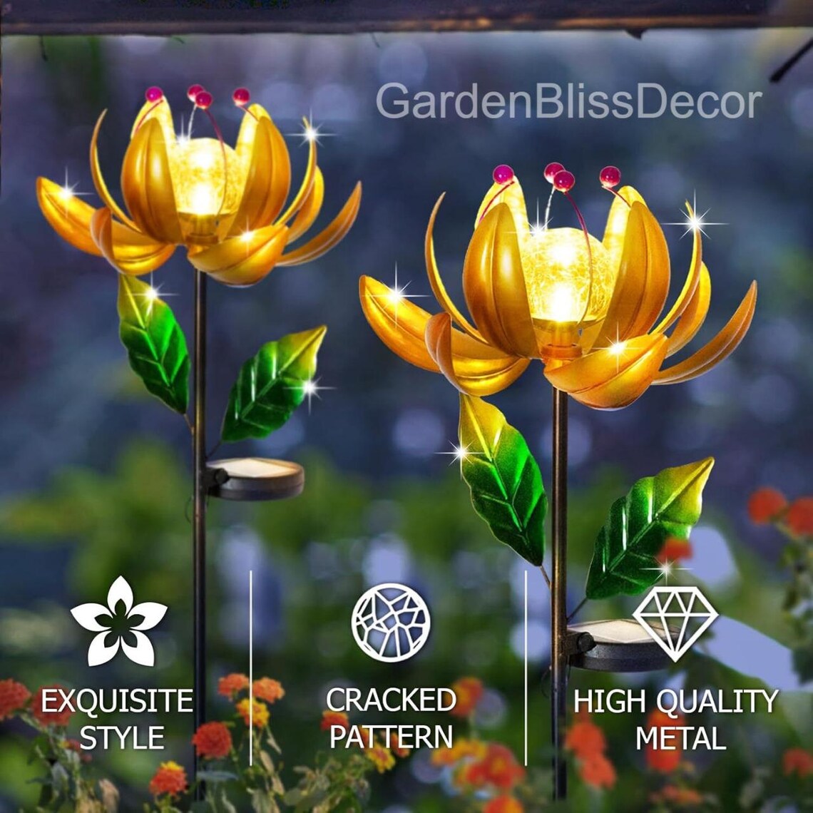 Metal Solar Lotus Wind Spinner With LED Cracked Crystal Ball | Wind ...