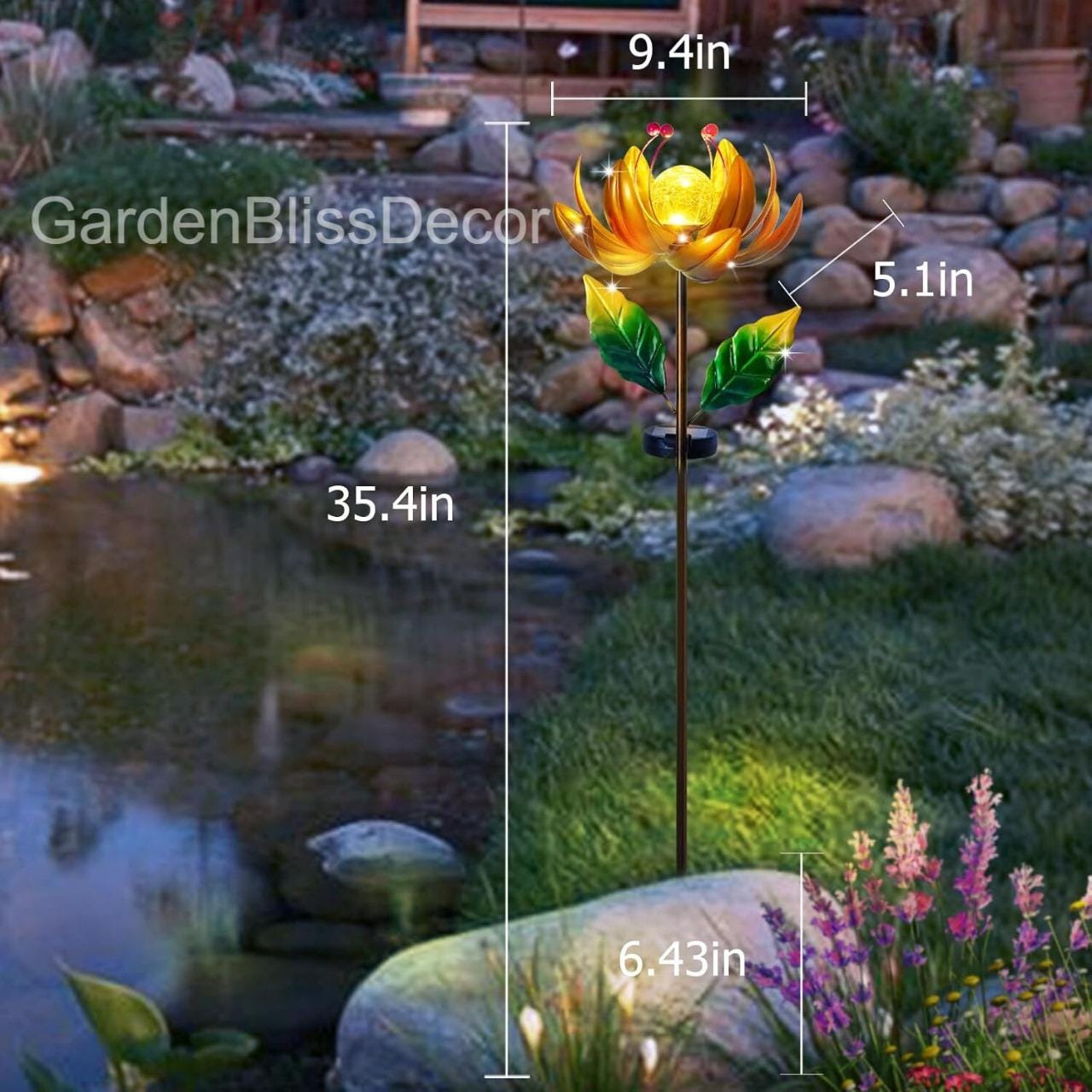 Metal Solar Lotus Wind Spinner With LED Cracked Crystal Ball | Wind ...