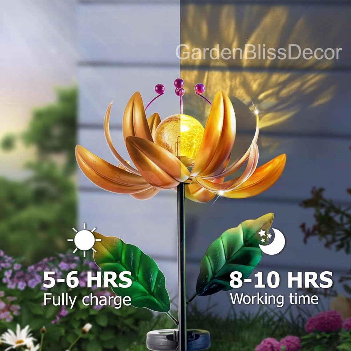 Metal Solar Lotus Wind Spinner With LED Cracked Crystal Ball | Wind ...