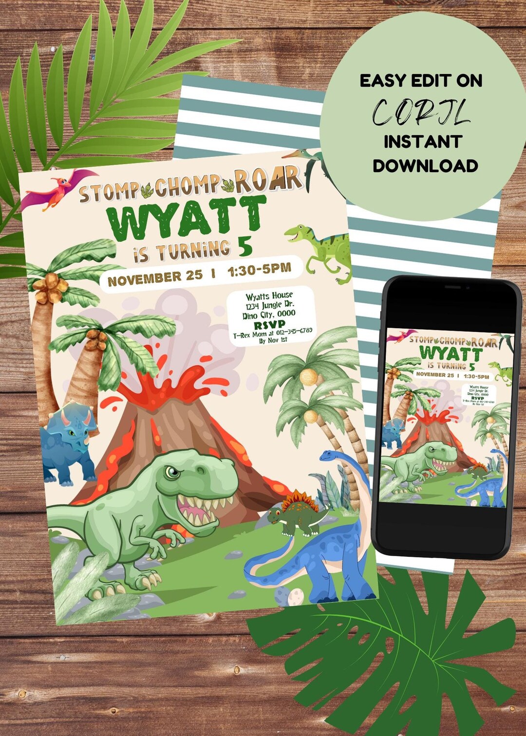 Editable Dinosaur Birthday Invitation Template: Dino Party (digital ...