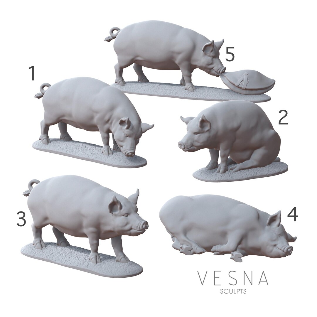 Pig Pack of 5, Vesna Sculpts, 28mm & 32mm Scale TTRPG Miniatures - Etsy