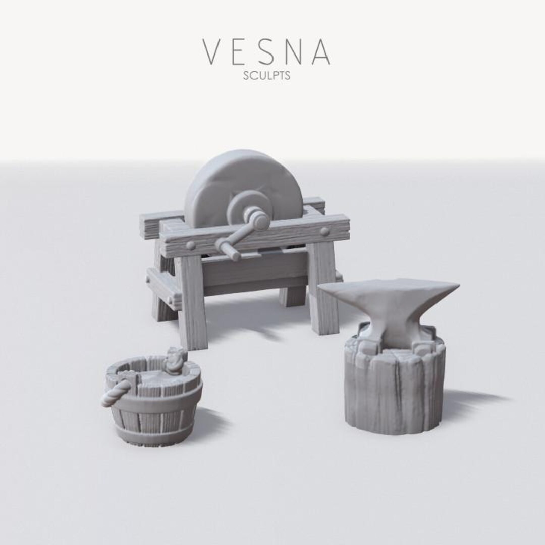 Medieval Blacksmith Grindstone and Anvil, Vesna Sculpts, 28mm & 32mm ...
