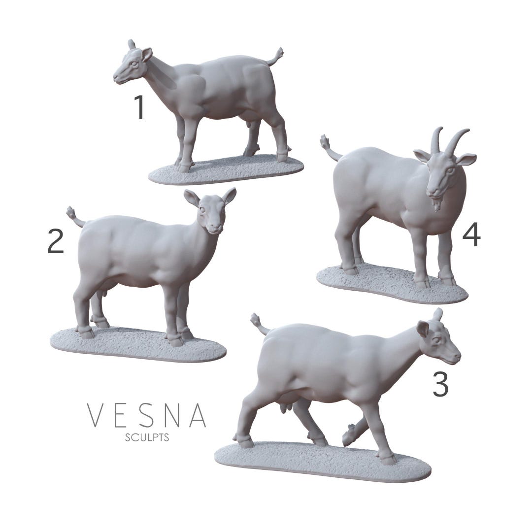 Goat Pack of 4, Vesna Sculpts, 28mm & 32mm Scale TTRPG Miniatures - Etsy