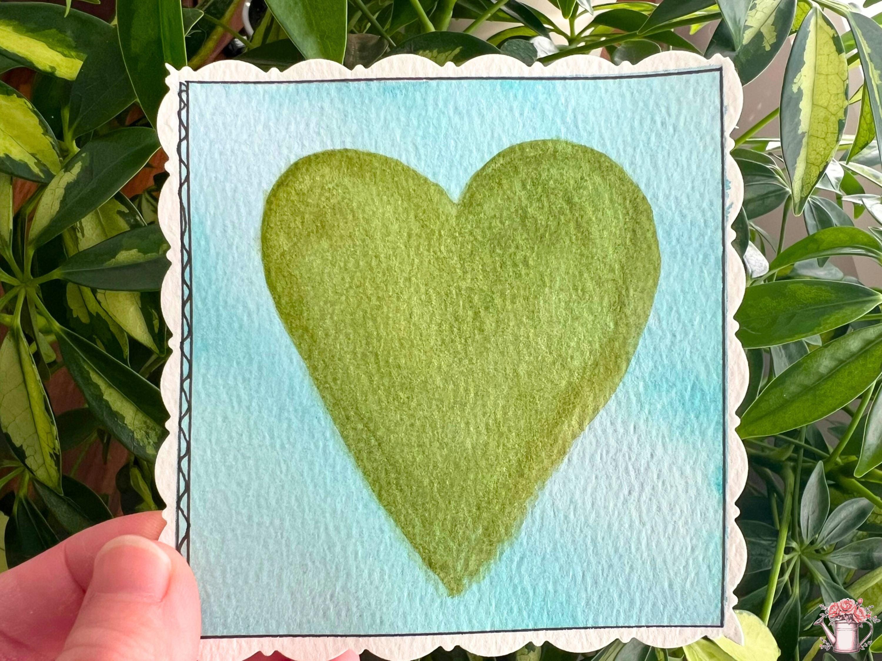 Heart Watercolor Postage Stamp Vintage Style Original Mystery Painting ...