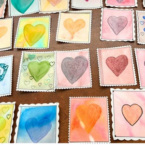 Heart Watercolor Postage Stamp Vintage Style Original Mystery Painting ...