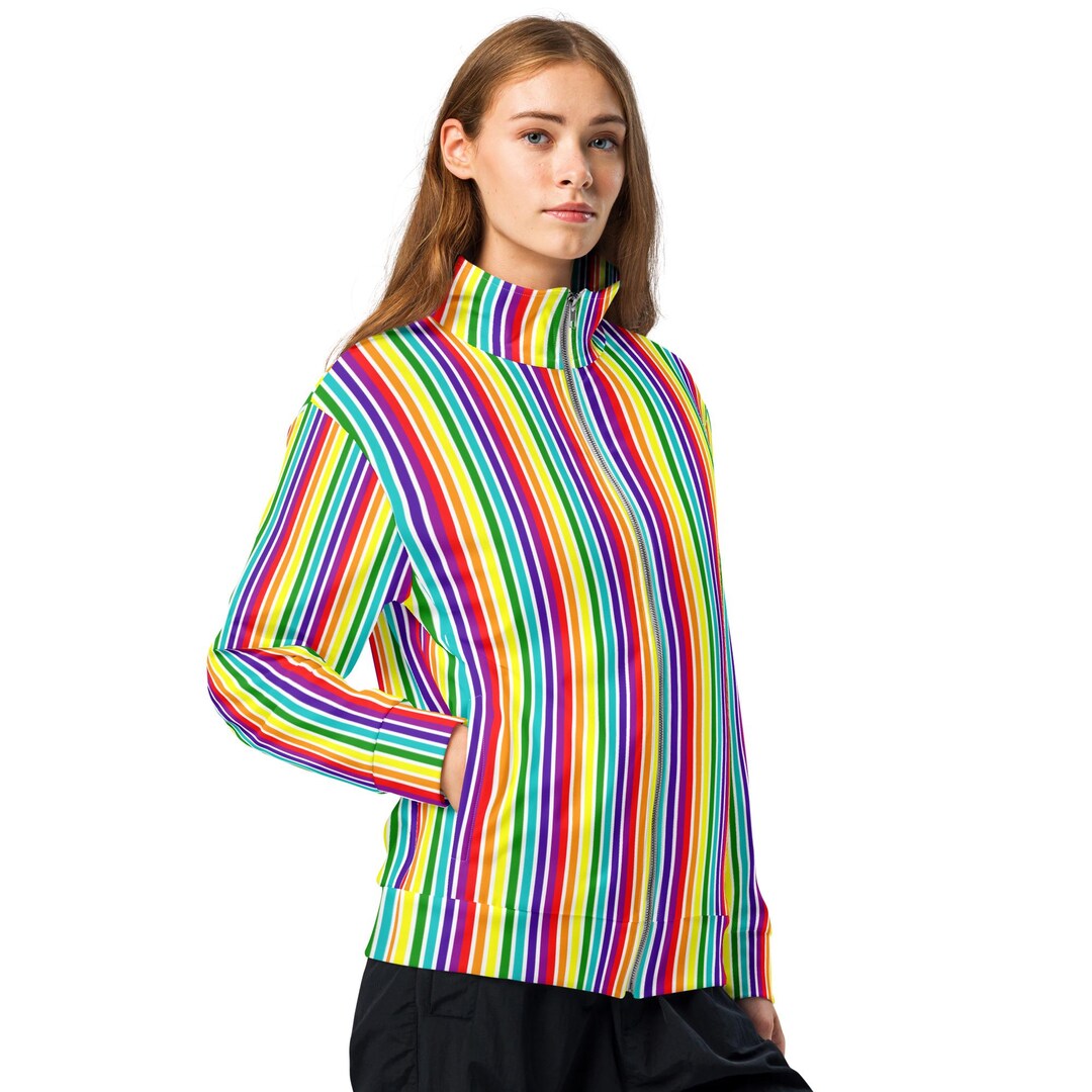 LGBTQ Rainbow Striped Track Jacket, Gay Lesbian Streetwear Jacket ...