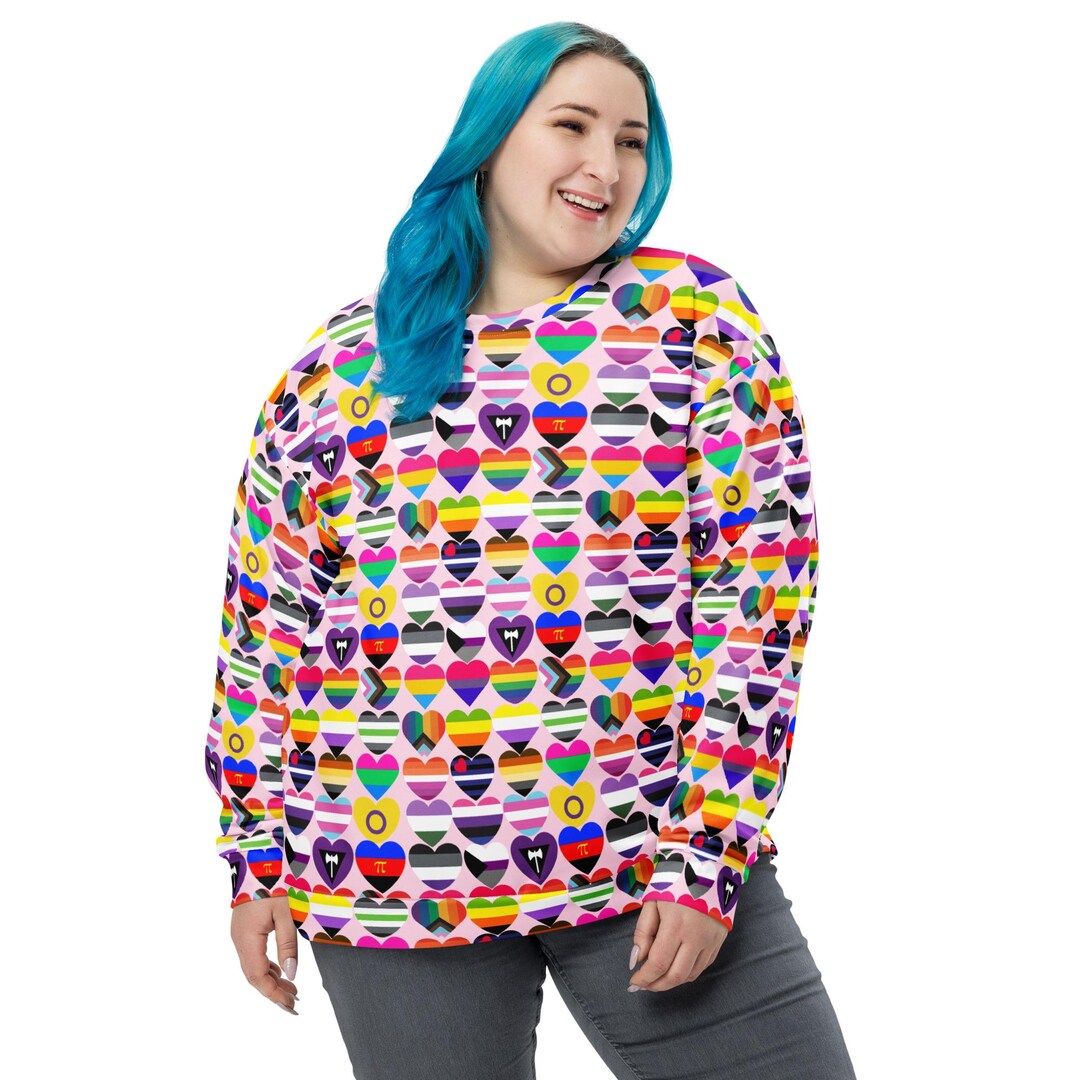 LGBTQ Pride Flag Hearts Sweatshirt, Gay Lesbian Rights Sweatshirt ...