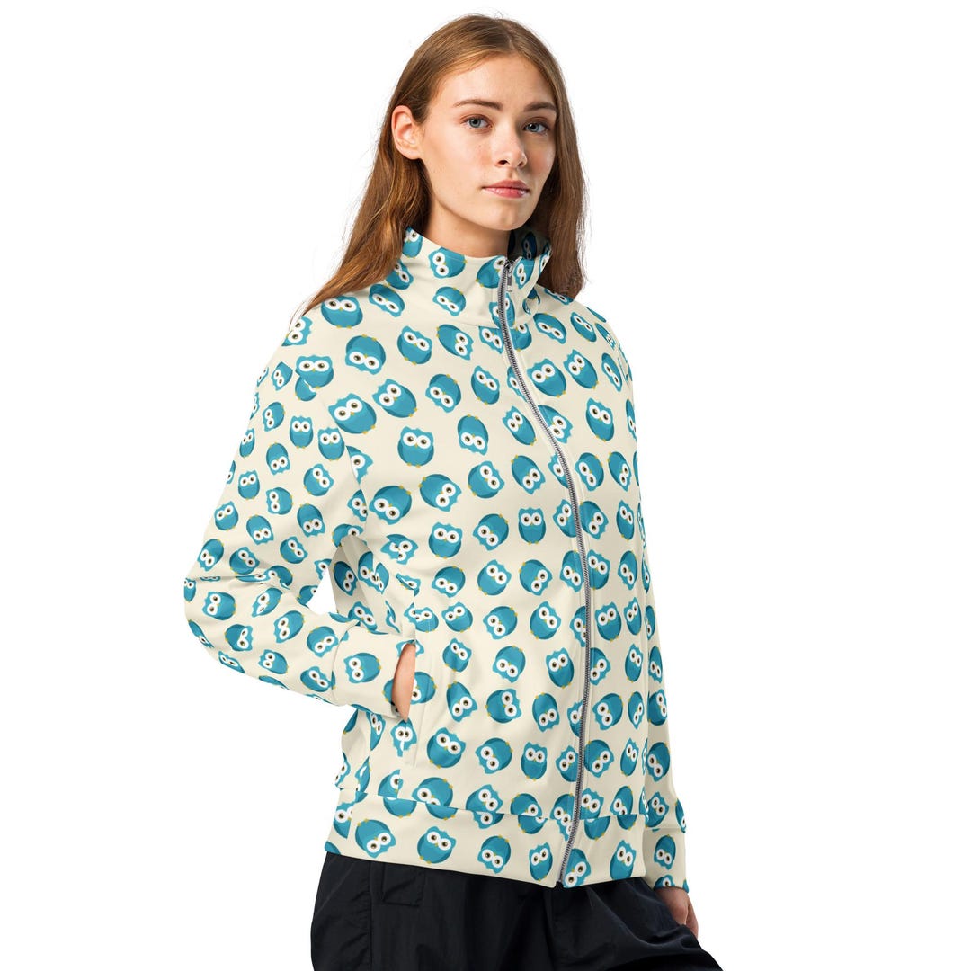 Owls Printed Track Jacket, Aesthetic Loungewear Zipper Jacket, Bird AOP ...