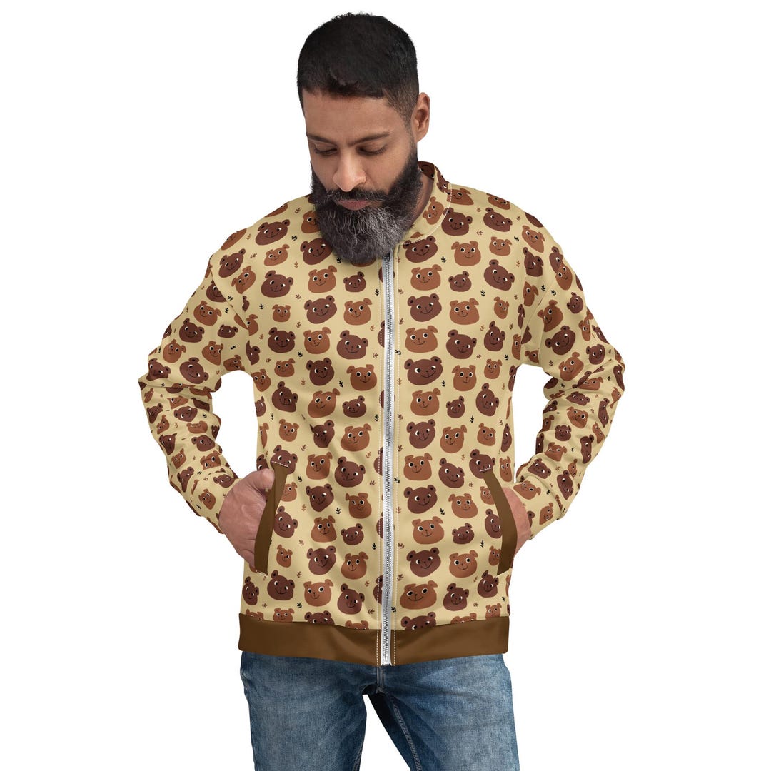 Grizzly Bear Bomber Jacket, AOP Zip-up Jacket, Lightweight Streetwear ...