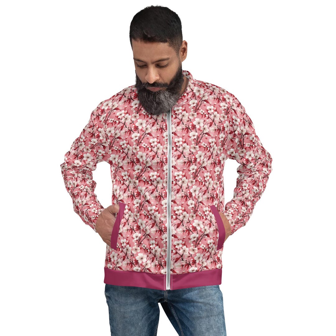 Cherry Blossom Flower Bomber Jacket, Floral Jacket, Lightweight Fashion ...