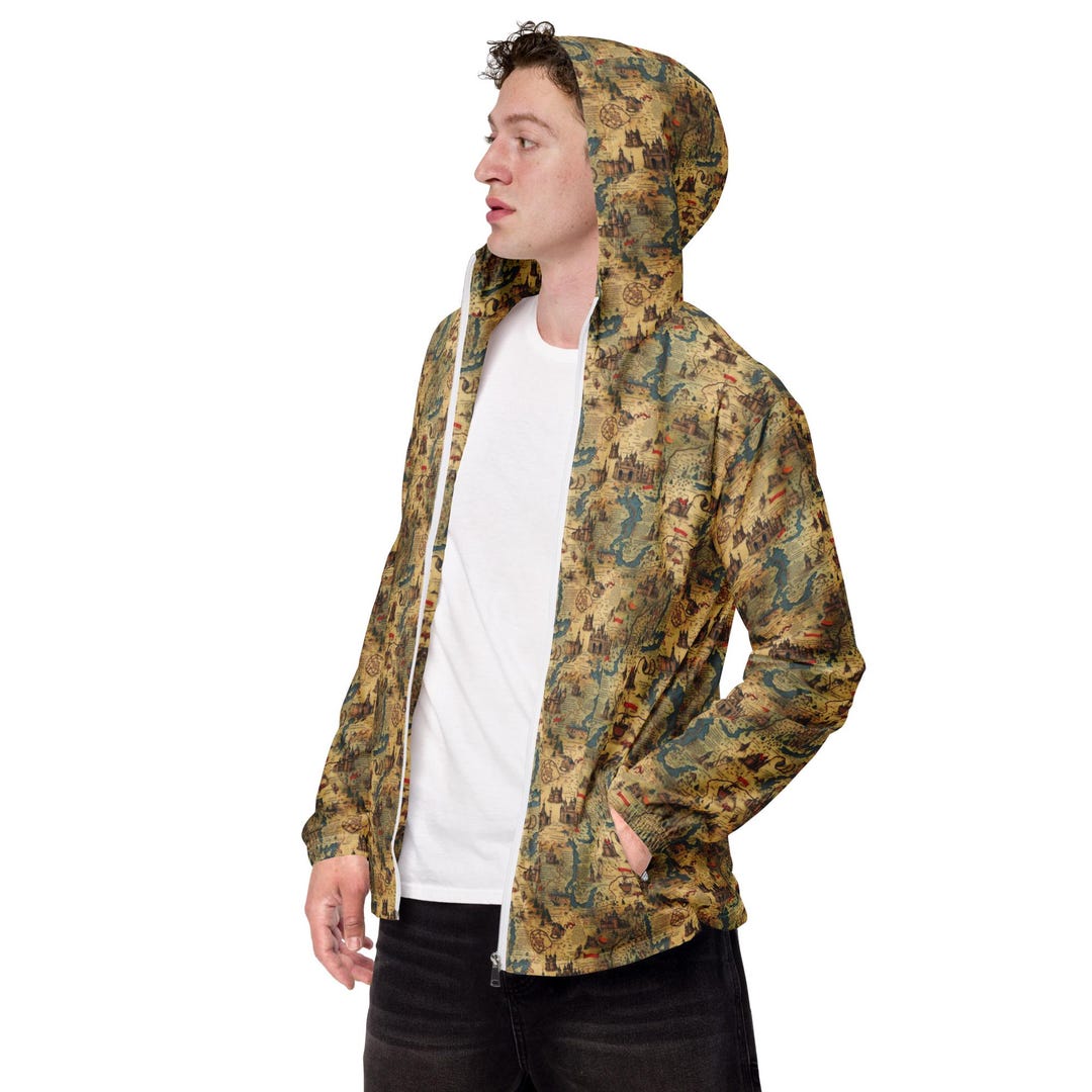 World Map Printed Mens Windbreaker, AOP Map of the World Y2K Fashion ...