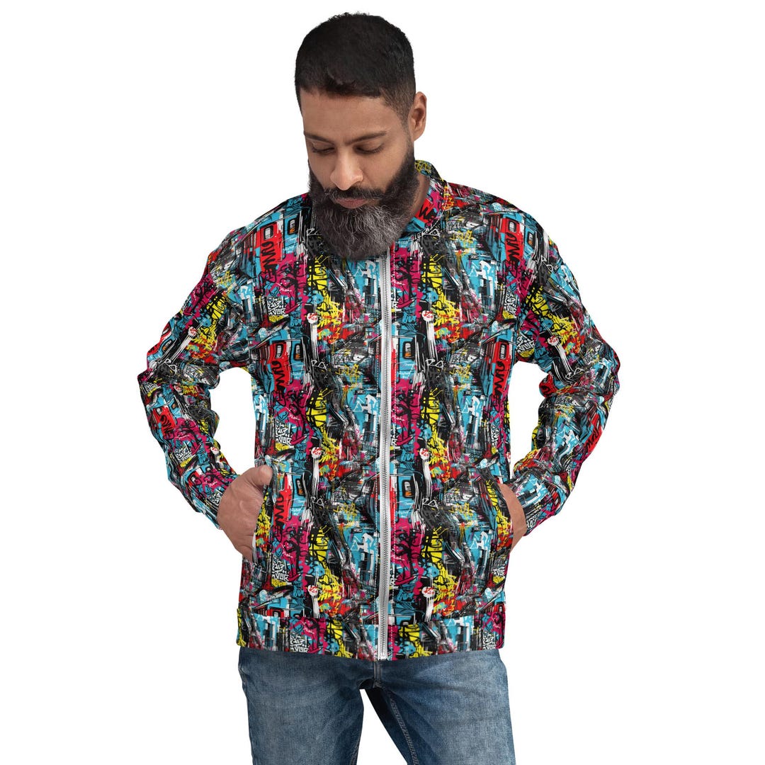 Street Graffiti Bomber Jacket, Classic Fashion Streetwear Jacket, Urban ...