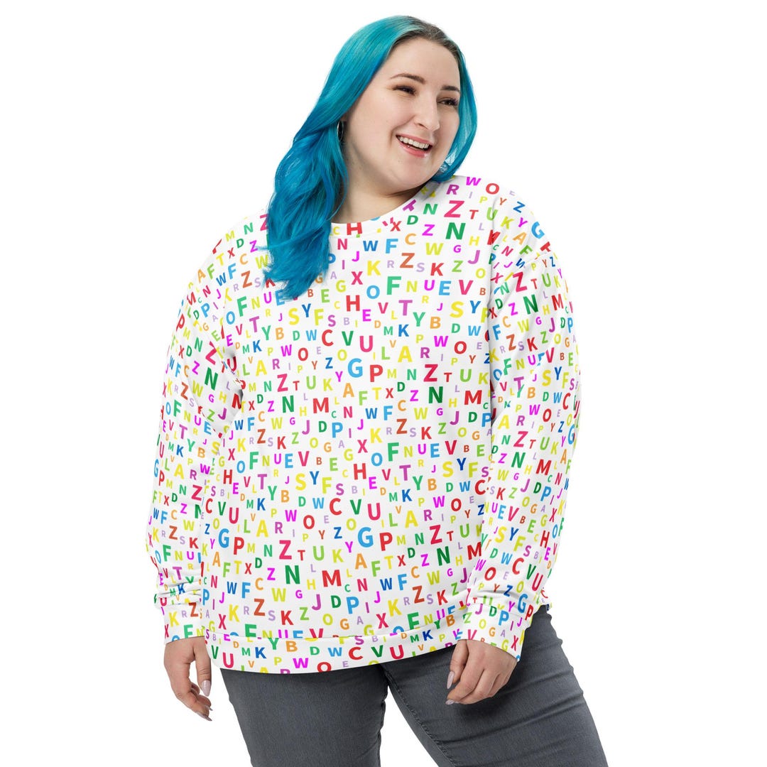 Alphabet ABC Letters Printed Sweatshirt, All Over Print Aesthetic ...