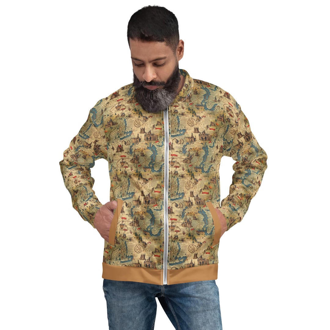 Old World Fantasy Map Bomber Jacket, Traveler Jacket, Map of World ...