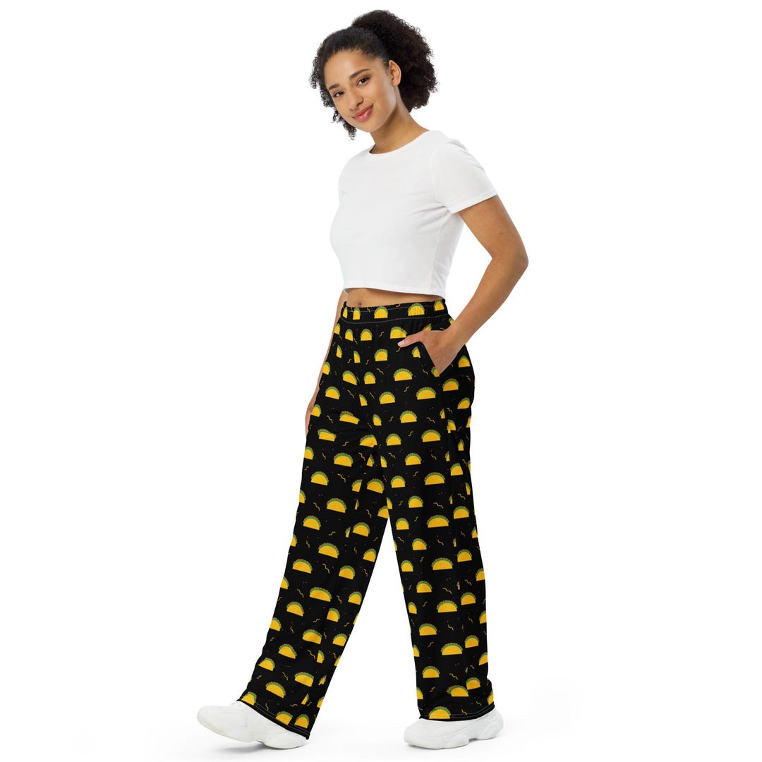 Tacos Food Printed Wide Leg Pants, All Over Print Streetwear Loungewear ...