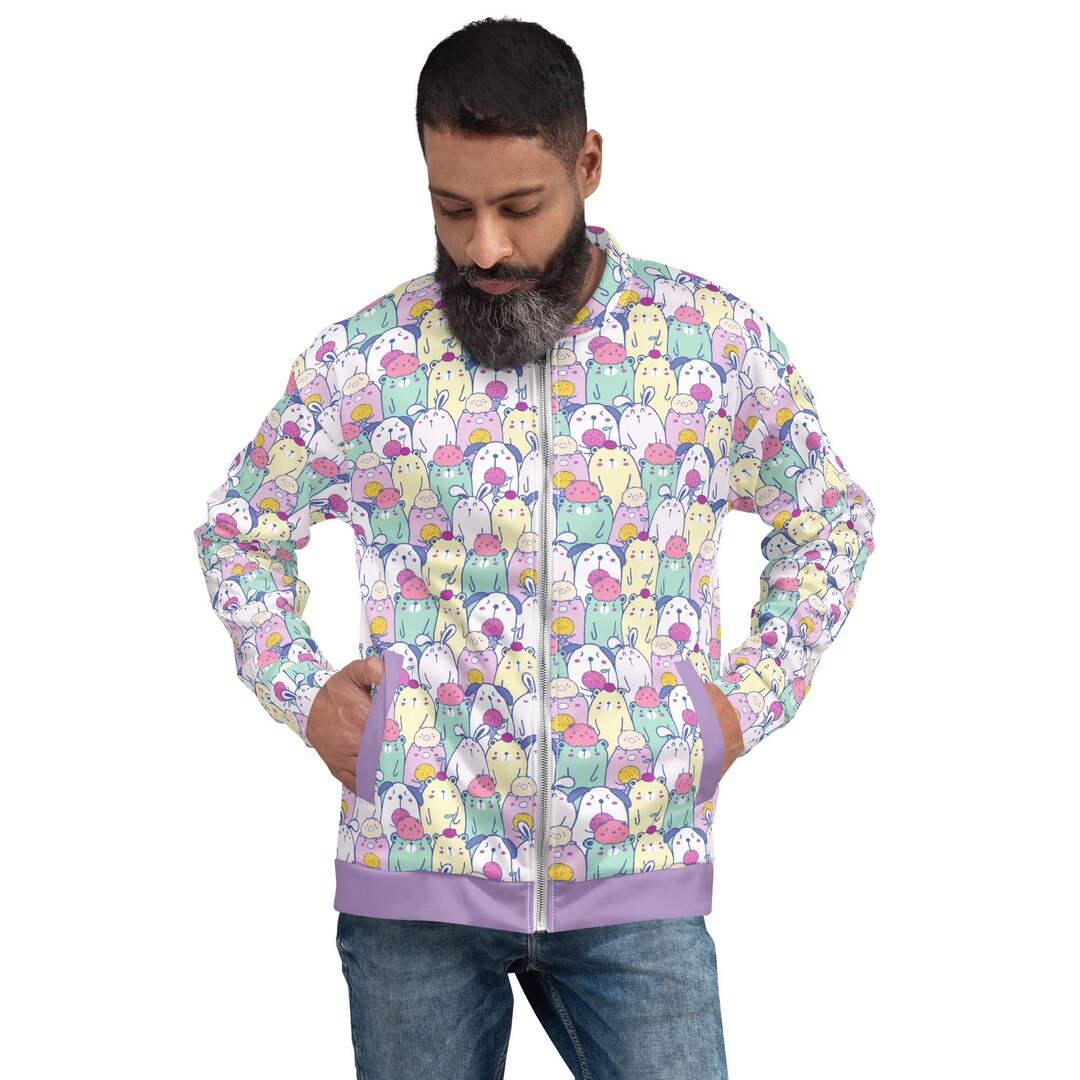 Bunny Rabbit Printed Bomber Jacket, All Over Print Zip-up Lightweight ...