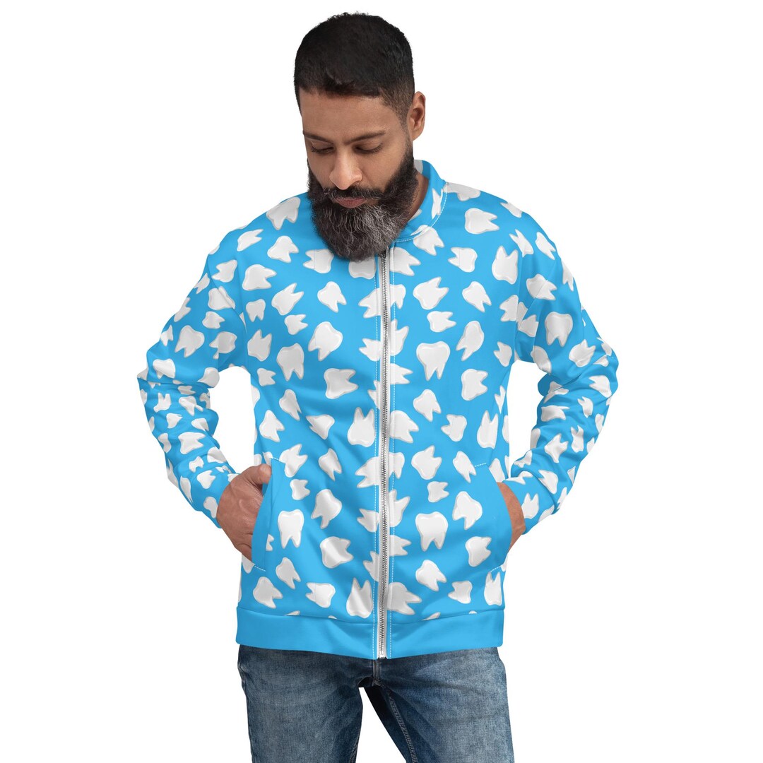 Dental Hygiene Teeth Bomber Jacket Plus Size, Tooth Fashion Zip-up ...