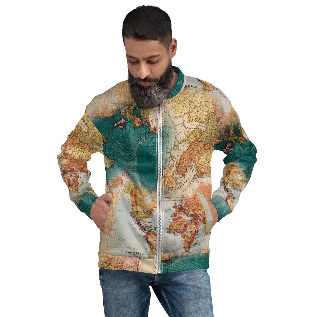 World Map Bomber Jacket, Traveler Jacket, Map of World, Geography Globe ...